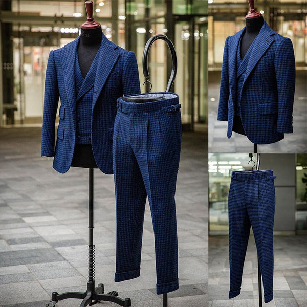 2021 Vintage Mens Suits Tweed Three-Piece Suit Tweed Business Jacket