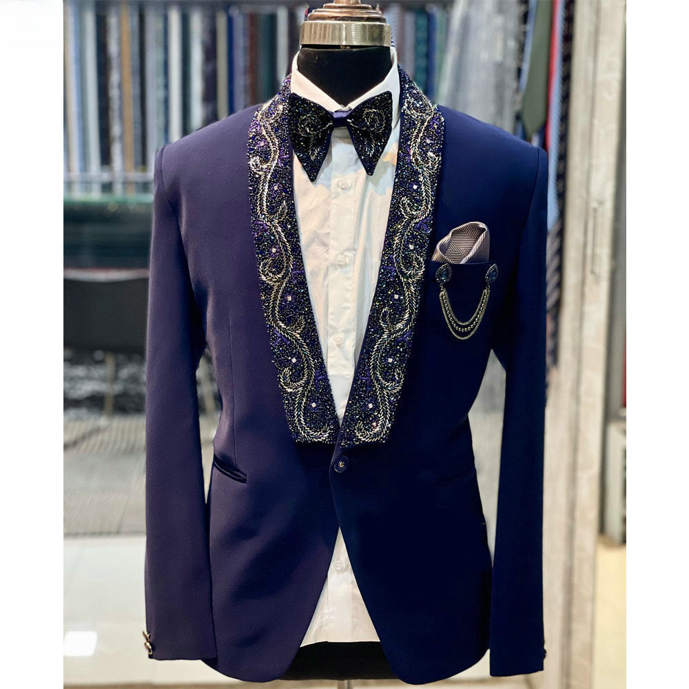 Luxury Crystal Beading Formal Men Suits 2 Piece Fashion Business Casu