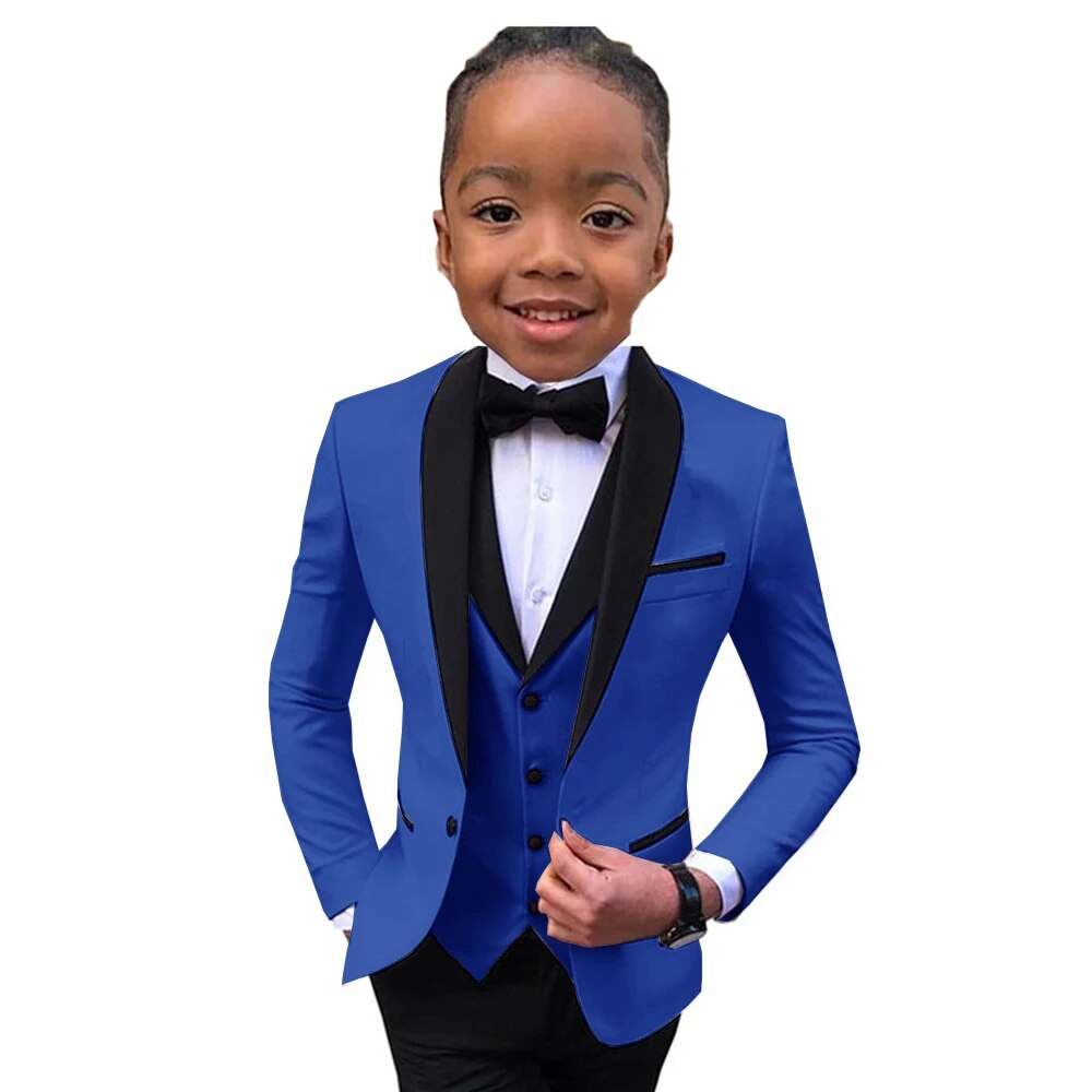 Boys Suit Wedding Tuxedo 3 Piece Shawl Collar Jacket Pants Vest Child