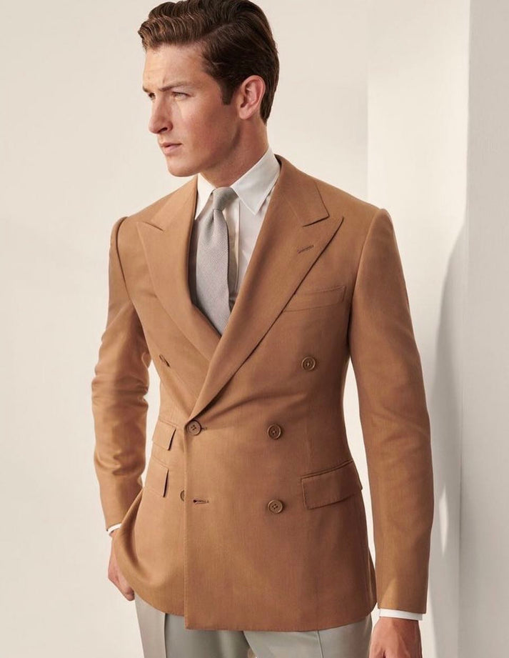 Brown Double Breasted Tuxedo Costume Homme Men Suits Slim Fit Groom P