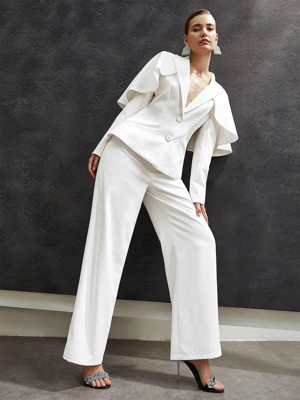 Designer Mother Of The Bride Pant Suits With Wraps White Evening Part