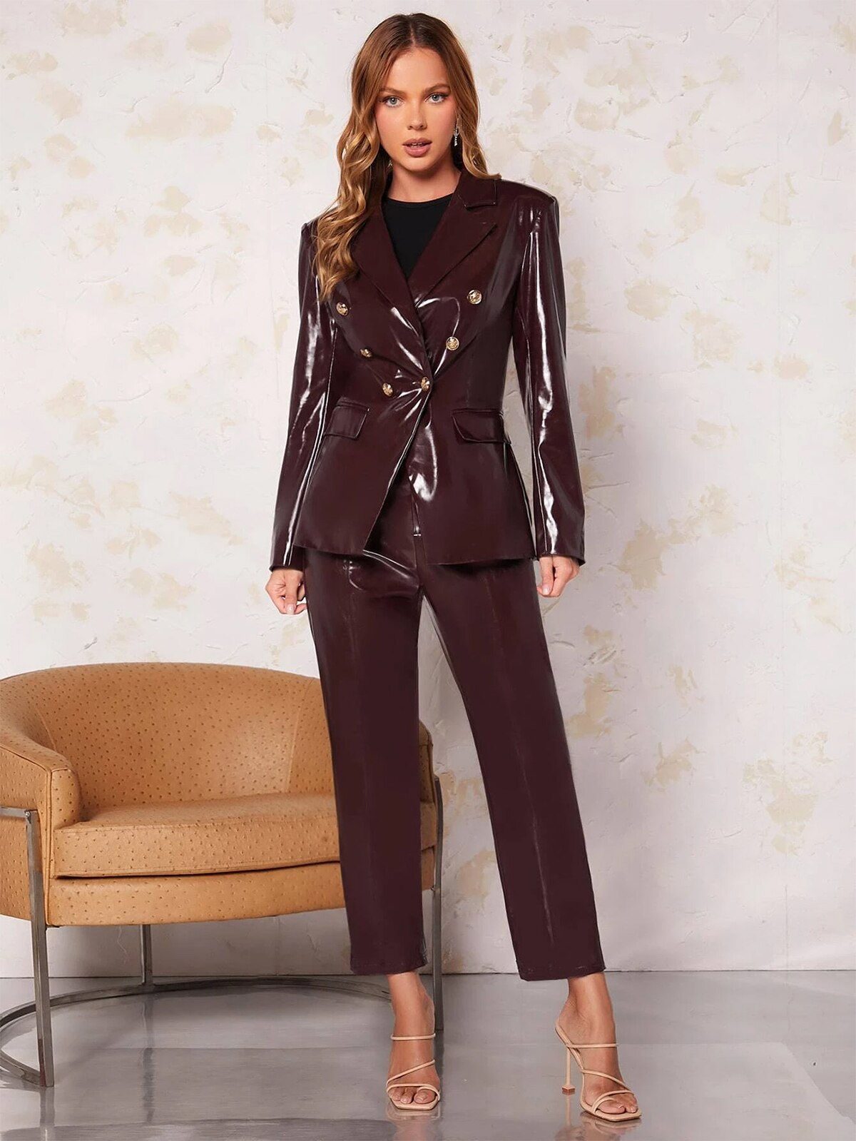 Desinger Leather Women Blazer Suits V Neck Evening Party Ladies Tuxed