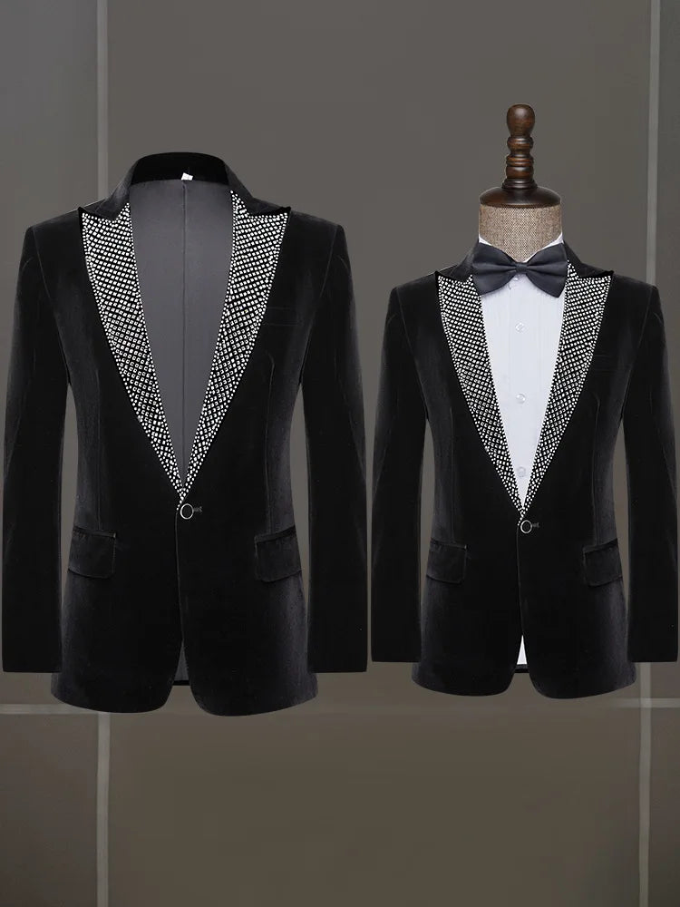 HOO 2024 Men's Black Show Singer Stage Performance blazer Host Slim-