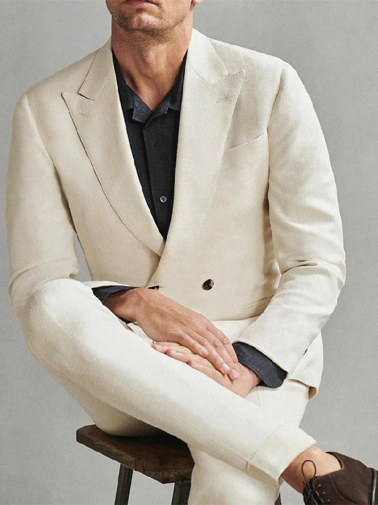 Ivory Men Suit 2 Pieces Gentle Business Blazer Jacket Pants Single Br