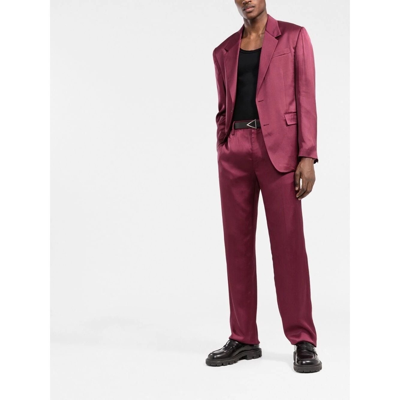 New Raspberry Red Satin Men Suits Slim Fit 2 Piece Two Buttons Notch